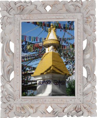 Guru Shop Handgeschnitzter Bilderrahmen aus Balsaholz - Grau, Size:gro&szlig; (38x34x3 cm)