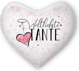 Tassendruck Familie-Kissen mit Spruch f&uuml;r die Weltbeste Tante Herzkissen - Kissenbezug inklusive Kissen/Verwandte/Geschenk-Idee/Liebling/Kinder/Herz-Kissen / 100%