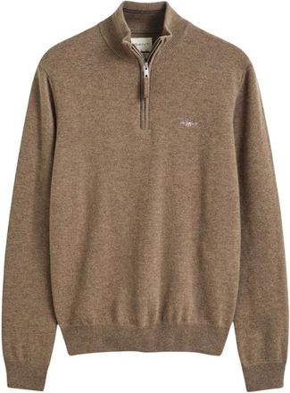 GANT Pull en laine dagneau superfine &agrave; demi-zip - Homme - Sweatshirts et sweats &agrave; capuche - Brun - Taille: L