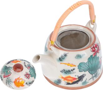 Pretyzoom Keramik Teekanne Mit Abnehmbarem Sieb Hitzebest&auml;ndig Retro Henkel K&uuml;che Restaurant Gro&szlig;er Ausguss Und W&auml;rmeabgeleitender Deckel