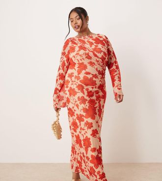 Pretty Lavish Curve Ethel - Lang&auml;rmliges Midaxi-Kleid aus Jersey mit rotem Blumenmuster