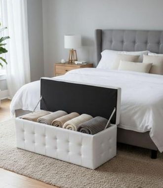 Dmora Pouf-Beh&auml;lter aus Kunstleder, Farbe Wei&szlig;, 140 x 47 x 45 cm