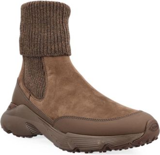 Tod's Suede and Knit Chelsea Boot - Brown