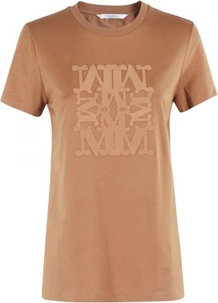 Max Mara Femme, Tops, Brun, Taille: 42 FR T-shirt en cuir marron avec motif brod&eacute;