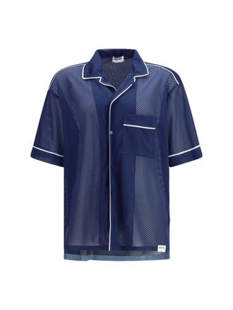 Moschino Mens Mesh Shirt Reversed 22 Print Blue Polyester