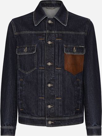 Dolce & Gabbana Jacke Aus Denim Mit Geprägter Plakette Auf Leder - Mann Jeans Mehrfarbig 50