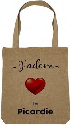 Fabulous Sac Shopping Tote Bag Aspect Lin - Jadore La Picardie Region de France Amiens - Sac de Courses Toile Epaisse 360g Beige Naturel Cabas Port&eacute; Epaule Sol