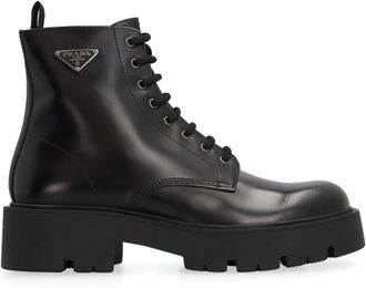 Prada Mens Leather Lace-Up Boots Black Calfskin