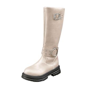 Generic Bottes montantes au genou pour femme - Large mollet - Bout rond - &Eacute;l&eacute;gantes - Couleur unie - Talon bas et &eacute;pais - Boucle - Fermeture &eacute;clair lat&eacute;rale -