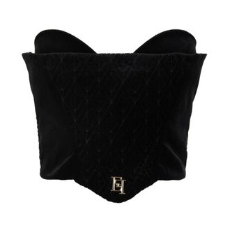 Elisabetta Franchi Top mit quadratischem Ausschnitt und Karodetail - - Tops - Damen - Schwarzk - L