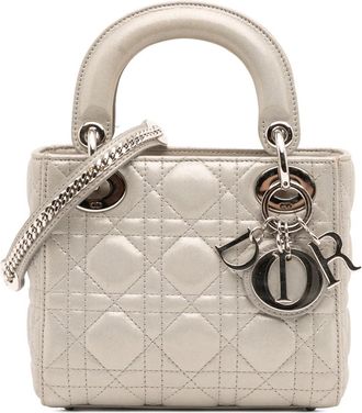 Dior Hobo Bags - Mini Iridescent Lambskin Cannage Lady Dior - Gr. unisize - in Silber - für Damen