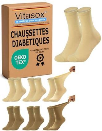 Vitasox Chaussettes de Sant&eacute; pour Homme Extra-Larges 39-42 en Coton - Sans Caoutchouc, Douces pour les Veines avec Tige Large pour &Eacute;viter dInterrompre la Circ