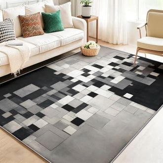 Generic Tapis de Salon 160 x 230 cm, Noir Blanc Tapis Lavable &agrave; Poils Courts antid&eacute;rapant Doux, Motif Art Abstrait G&eacute;om&eacute;trique Cubes, pour Chambre denfant Bur
