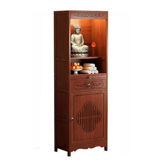 Generic Pooja-Mandir-Tisch, Bambus-Schreinregal, Meditations- und Gebetsst&auml;nder in Bambusoptik mit Aufbewahrungst&uuml;ren und Schubladen, Pooja-Schrein-Schrank f&uuml;