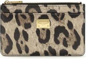 Dolce & Gabbana Femme, Accessoires, Brun, Taille: ONE Size Porte-cartes en cuir de veau imprim&eacute; l&eacute;opard