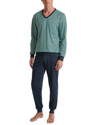 CALIDA Relax Imprint B&uuml;ndchen-Pyjama Herren, aus 100% Baumwolle, Hose mit stoffbezogenem Gummibund