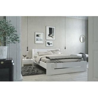 M&S Collection Lit adulte contemporain 140 x 190 cm - Panneaux de particules robustes - D&eacute;cor blanc brillant - Fabrication fran&ccedil;aise