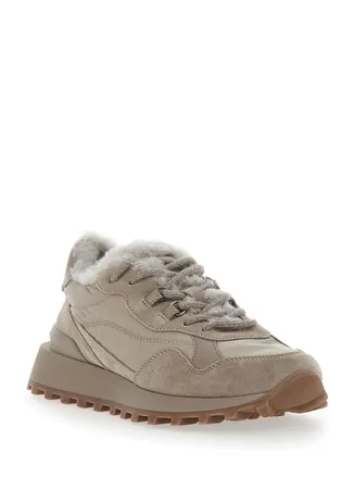 Brunello Cucinelli Womens Sneakers Grey Leather Trainers