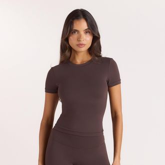 Lounge ContourSoft Kurz&auml;rmeliges T-Shirt - Dunkle Schokolade - XXL