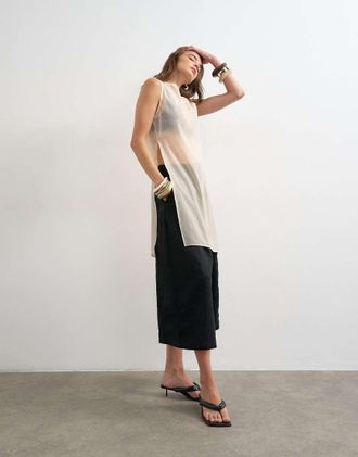 Topshop Hosenrock aus Leinen in Schwarz mit A-Linien-Schnitt