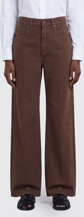 Brunello Cucinelli Pantalon large taille haute en coton avec monile