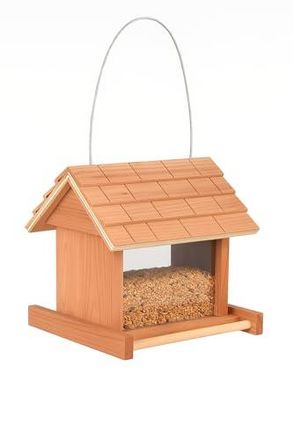 Flamingo Vogelfutterhaus - Ludvig Natur - 19 cm - Für Körner - Zedernholz & Plexiglas - Wetterfest - Flamingo