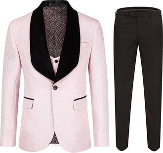 AlltheMen 3-teiliger rosa Paisley-Anzug mit Schalkragen