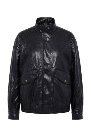 STUDIO UNTOLD Kurzjacke Fake-Lederjacke oversized Zipper elastischer Saum