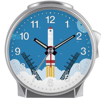 Eurotime 29687-07-EUROTIME Kinder-Quarzwecker mit schleichender Sekunde und Motivzifferblatt Raketenstart, Weckwiederholung und LED Beleuchtung