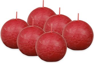 Bolsius Bolsius Rustik Kugelkerze - Rot - 6 St&uuml;ck - &Oslash; 7.6 cm - Dekorative Kerze - L&auml;nge Brenndauer 25 Stunden - Unparf&uuml;mierte - Enth&auml;lt Nat&uuml;rliches Pflanzenwa
