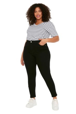 Trendyol Trendyol Damen Gerade Hohe Taille Plus-Size-Jeans Jeans, Schwarz, 48 Gro&szlig;e Gr&ouml;&szlig;en EU