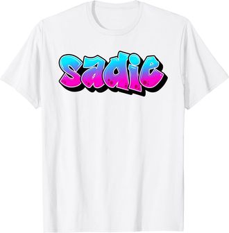 BDAZ Sadie Graffiti Personalisierter Name Blau Rosa Frauen M&auml;dchen T-Shirt