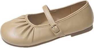 Generic Ballerines pour femme noires avec sangles | Mary Jane Chaussures basses pour femme Beige Pieds larges Chaussures confortables en cuir Bout rond Chauss