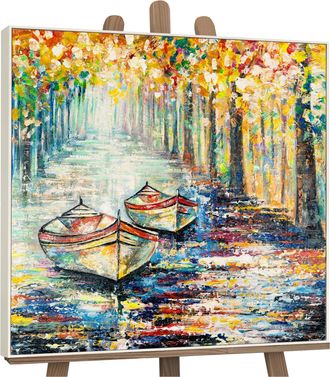 Yohji Yamamoto Art XXL Abstrakt Acryl Gem&auml;lde auf Leinwand Herbstlicher Anlegeplatz handgemalt Wandbilder Wohnzimmer modernes Design Bilder Natur echtes Kunstwerk mi