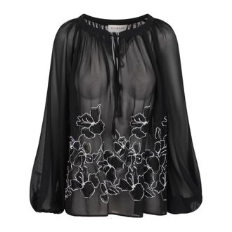 Ermanno Scervino Femme, Blouses et Chemises, Noir, Taille: 40 FR Chemisier Transparent Brod&eacute; Floral Col Bateau