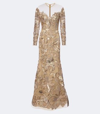 Elie Saab Bestickte Robe aus Spitze mit Pailletten