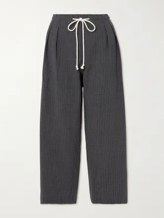 Maria McManus Pantalon Large En Flanelle De Laine Mélangée À Fines Rayures Et À Plis Cosy - Gris