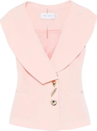 Simona Corsellini Femme, Blouses et Chemises, Rose, Taille: 42 FR Sculpted-Button Shawl-Lapel Waistcoat