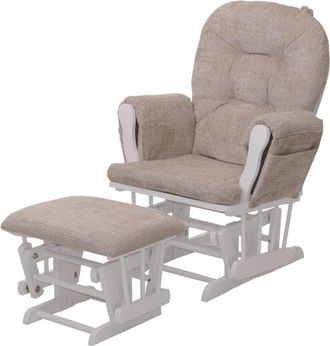 Mendler Mendler - Fauteuil relax HWC-C76, fauteuil à bascule Fauteuil à bascule avec pouf Tissu/Textile chenille (465g/m²) crème, piètem
