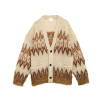 Isabel Marant Beiger V-Ausschnitt Pullover mit Braunen Verzierungen - - Knitwear - Herren - Beige - S