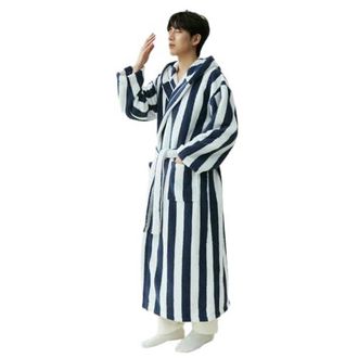 Generic QXDZSW Automne Hiver Couple Velours Corail Femmes Hommes Peignoir Ray&eacute; Longueur Maison &Eacute;paissie Flanelle Robe Pantalon Pyjama Ensemble, pantalon peign