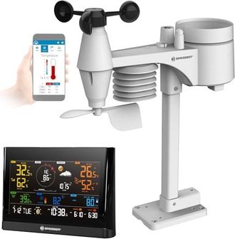 Bresser WLAN Comfort Wetterstation mit 7-in-1 Profi-Sensor und modernem Farbdisplay, Schwarz