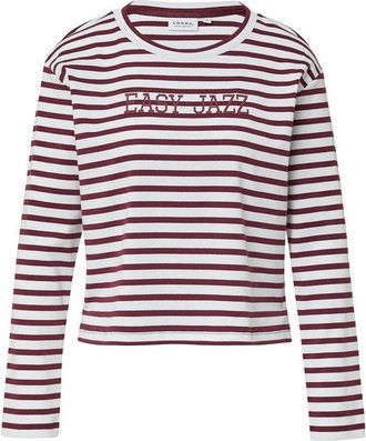 Comma Sweatshirt Sweatshirt Verk&uuml;rztes Streifenshirt mit Frontprint