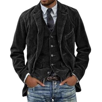 Generic Blazer de Costume Vintage en Velours c&ocirc;tel&eacute; pour Homme, Veste de Cowboy &eacute;l&eacute;gante, Style Business d&eacute;contract&eacute;, Noir, Taille 3XL