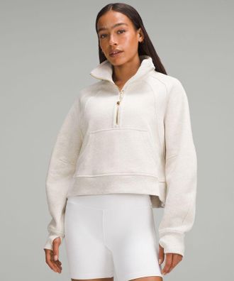 lululemon Scuba Oversized-Pullover mit Trichterkragen und halblangem Rei&szlig;verschluss f&uuml;r Frauen - Gr&ouml;&szlig;e XL/2XL in Heathered Bone/Gold