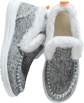 Generic Chaussures dhiver pour femme doubl&eacute;es de fourrure - Bottes mi-mollet plates en daim - Chaudes et pelucheuses - Confortables - Antid&eacute;rapantes - D&eacute;contr