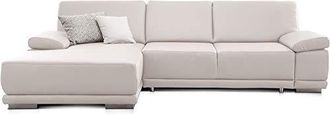 Cavadore Schlafsofa Corianne / L-Form-Sofa mit verstellbaren Armlehnen, Bettfunktion und Longchair / 282 x 80 x 162 / Kunstleder, weiß