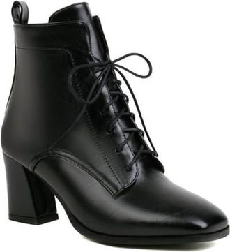 Generic Bottines &agrave; lacets pour femme avec bout carr&eacute; et doublure en fausse fourrure - Chaussures dhiver chaudes pour les loisirs et les f&ecirc;tes, Noir, 38.5 EU