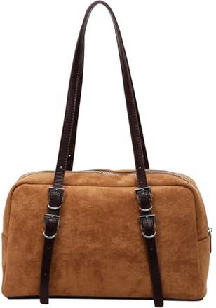 Generic Sac fourre-tout en polyur&eacute;thane pour femme avec fermeture &eacute;clair - Grande capacit&eacute; - Pour voyage, shopping, usage quotidien, marron fonc&eacute;, 12.2x7.48x3