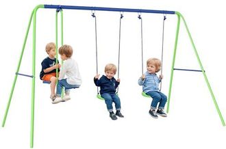 OUTSUNNY Kinderschaukel 3 in 1 mit 1 Gesichtsschaukel und 2 Schaukelsitzen, Kinderschaukel Outdoor aus Metall, h&ouml;henverstellbar, Belastung 180 kg, f&uuml;r 3+Jahre,